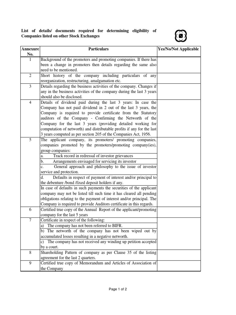 Checklist Eligibility | PDF | Bonds (Finance) | Stocks