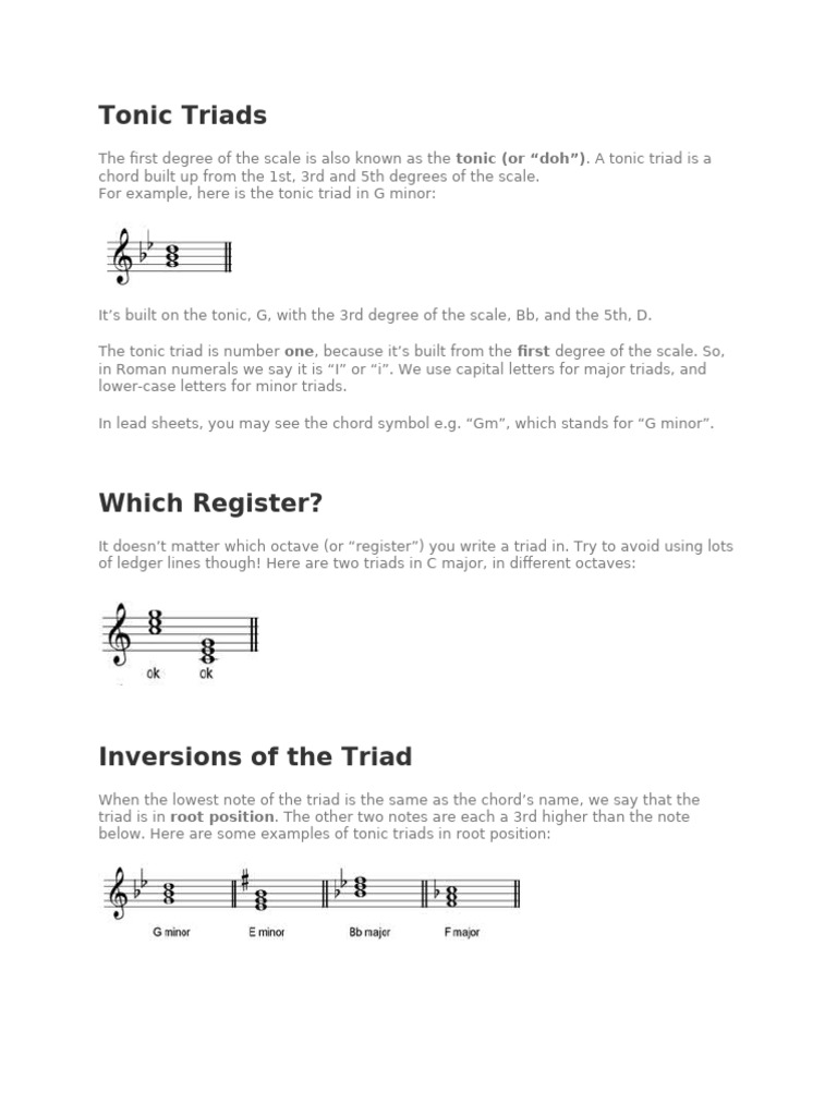 Understanding Tonic Triads and Inversions | PDF | Interval (Music ...