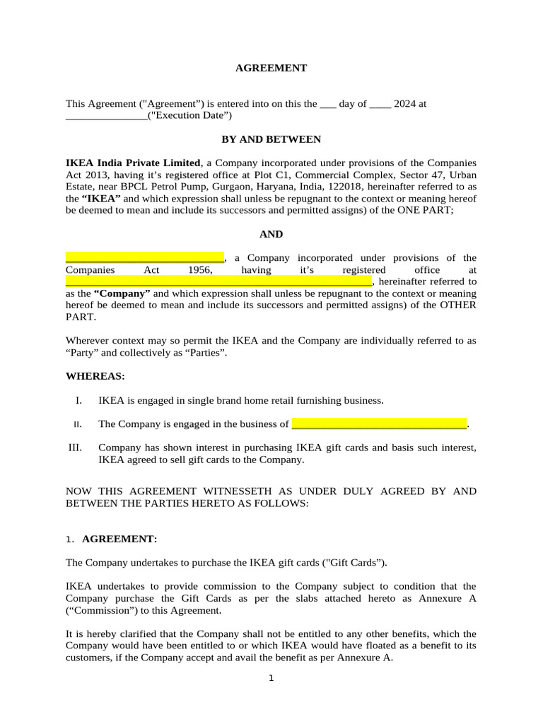 Standrad Gift Card Agreement - Commission Based 2025 | PDF | Indemnity ...