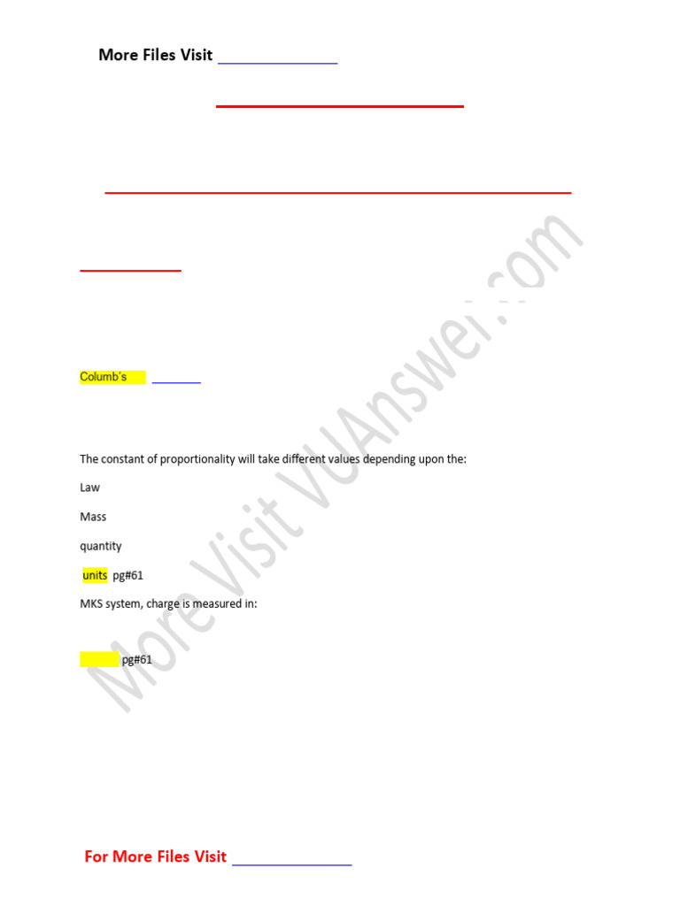 Phy101 Mcqs 22 To 45 Lecture Wise - Download | PDF | Inductance | Light