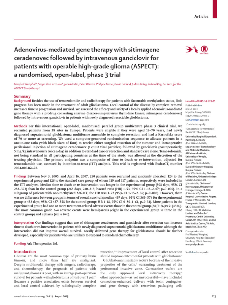 Adenovirus-Mediated Gene Therapy With Sitimagene Ceradenovec Followed ...