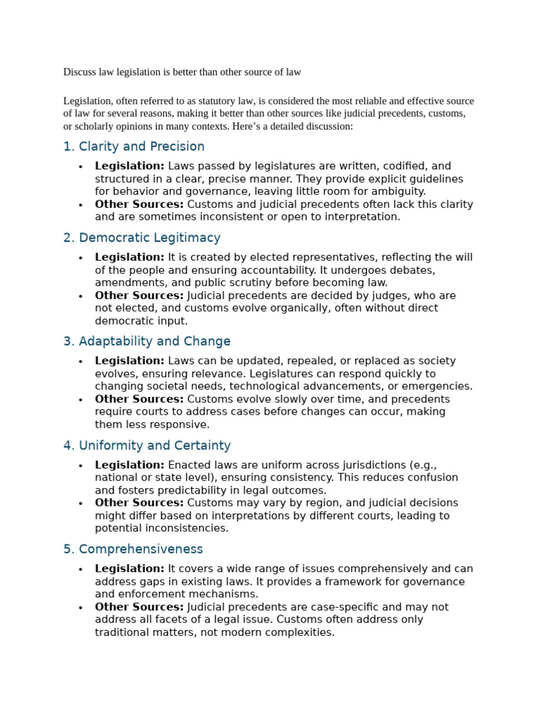 How Legislation Is Better Than Other Sources of Law | PDF | Precedent ...