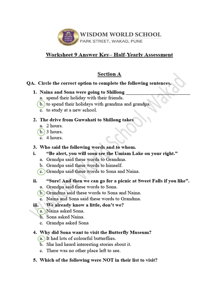 1634 - 9kawdrm1lm - STD2 EnglishWorksheet9 HYA Answerkey | PDF