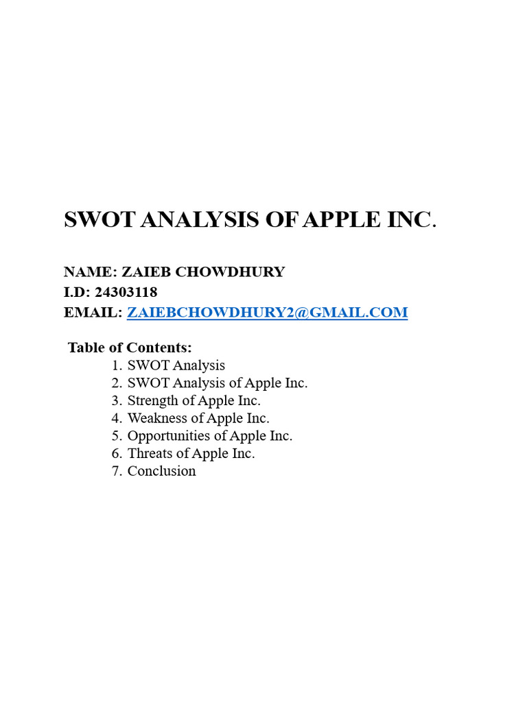 SWOT Analysis of Apple Inc. (24303118) | PDF | Swot Analysis | Apple Inc.