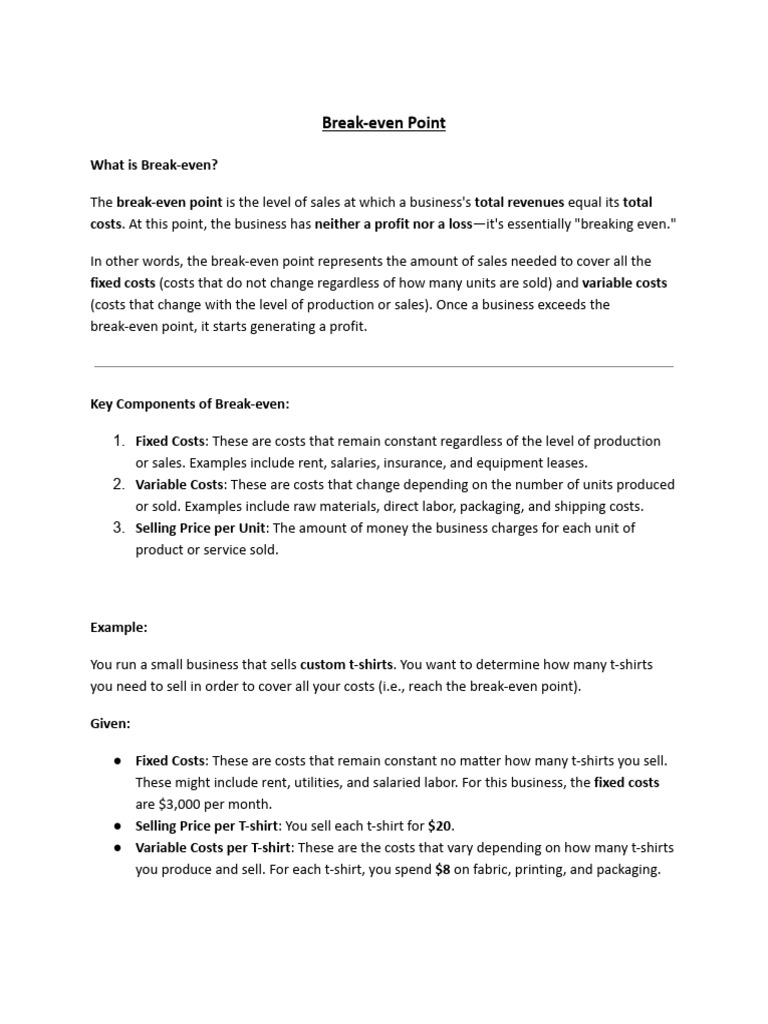 Break-Even Point | PDF | Business Economics | Economics