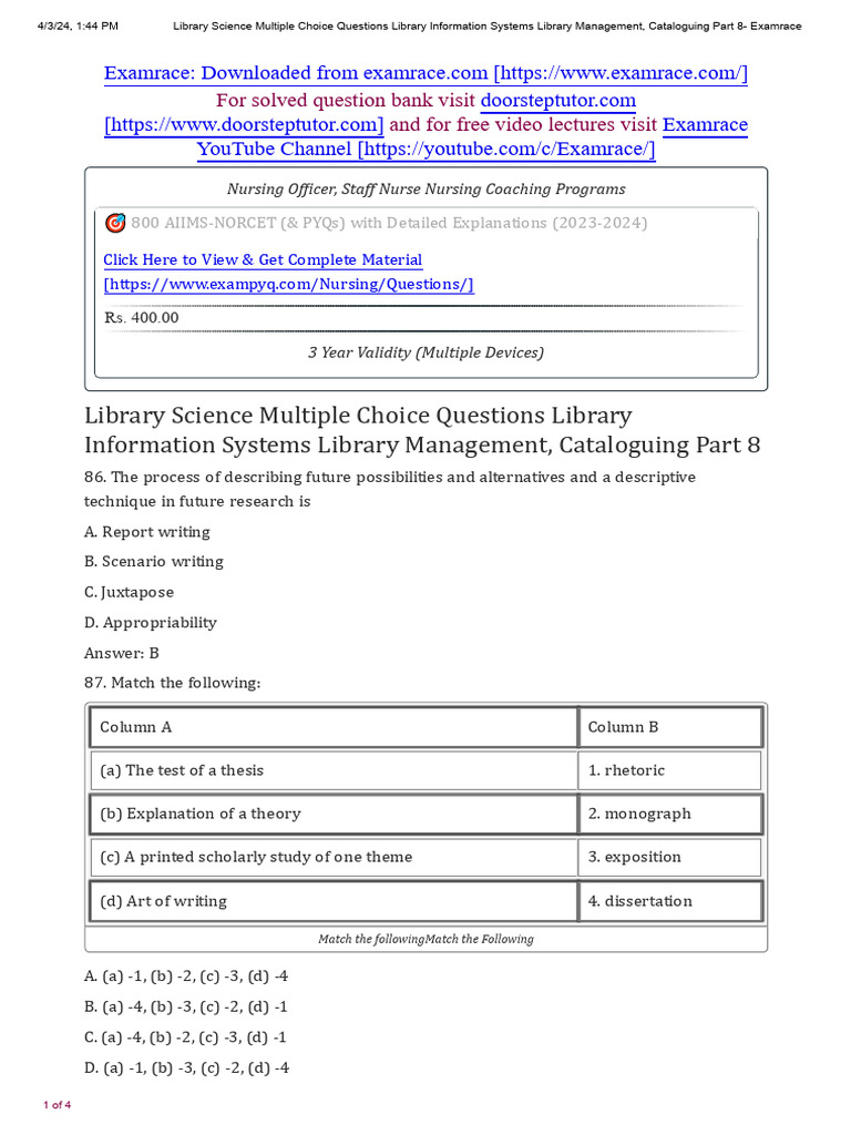 Library Science MCQs Part 8 | PDF | Internet | World Wide Web