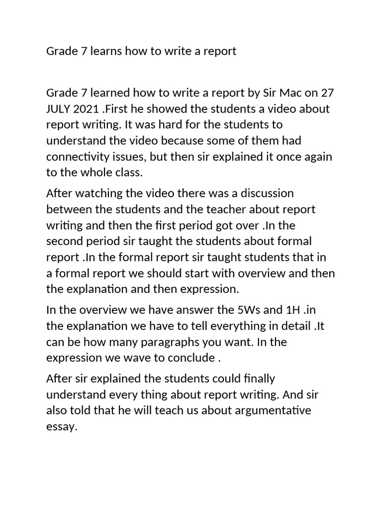 Grade 7 Report Writing Lesson | PDF