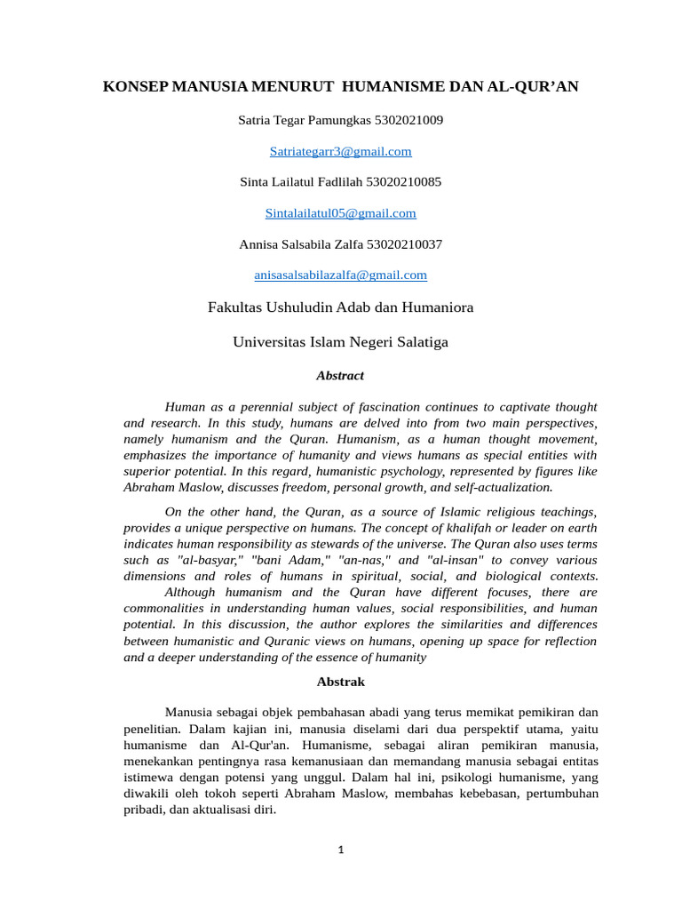 Konsep Manusia Menurut Humanisme Dan Al | PDF