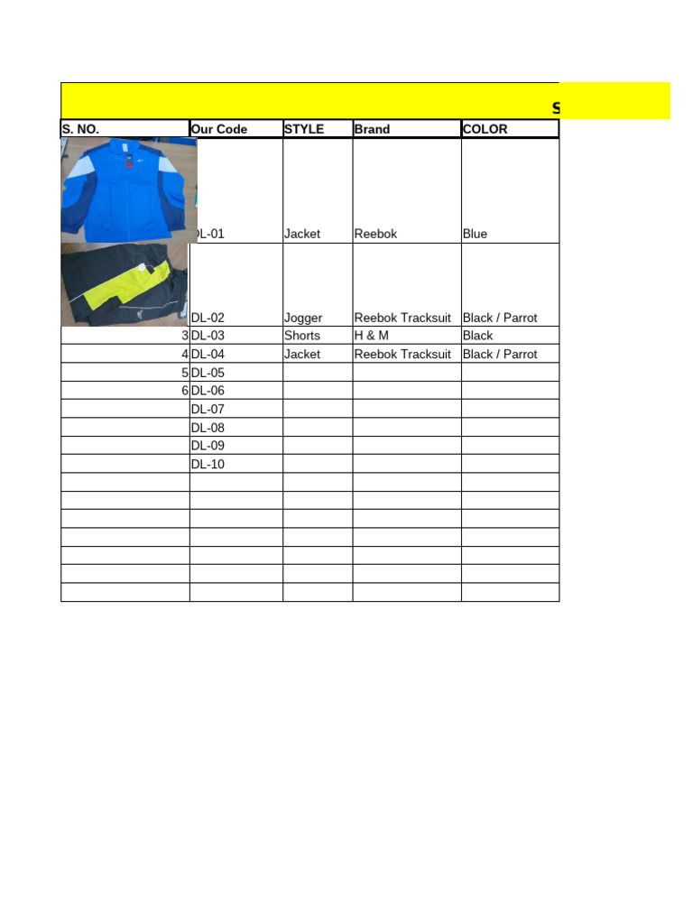 Samples Garment List | PDF