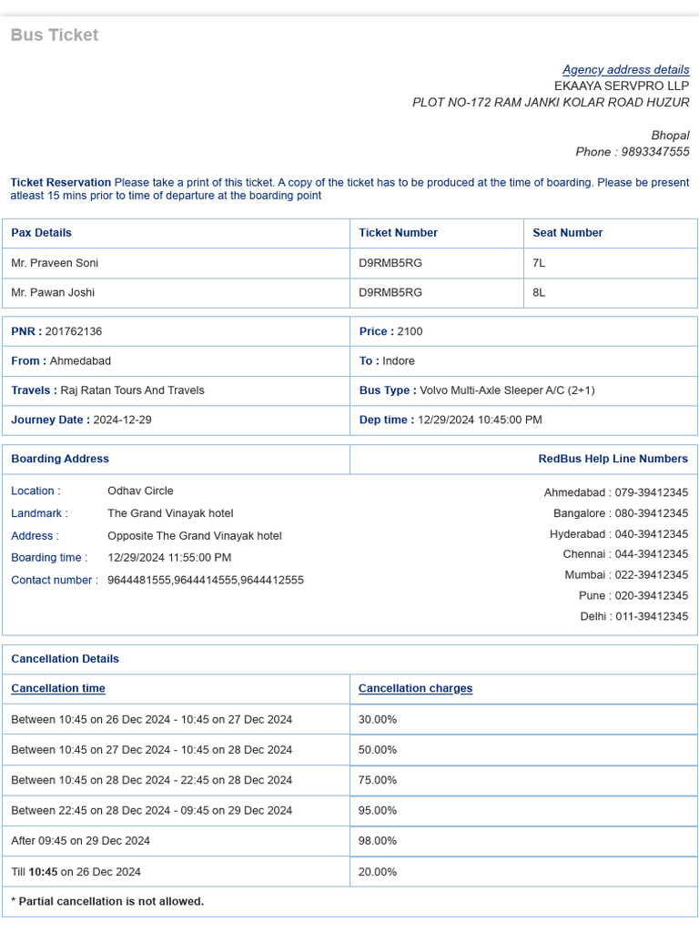 Praveen Soni Bus - Travelboutiqueonline.com - Bus - ETicket - ETicket - 355919 | PDF