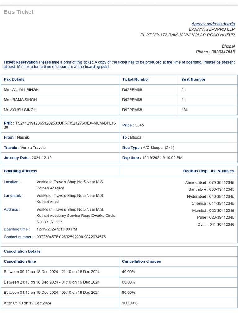 ANJALI SINGH - 3 Bus - Travelboutiqueonline.com - Bus - ETicket - ETicket - 354501 | PDF