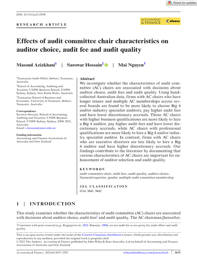 Effects of Audit Committee Chair Characteristics On | PDF | Audit ...