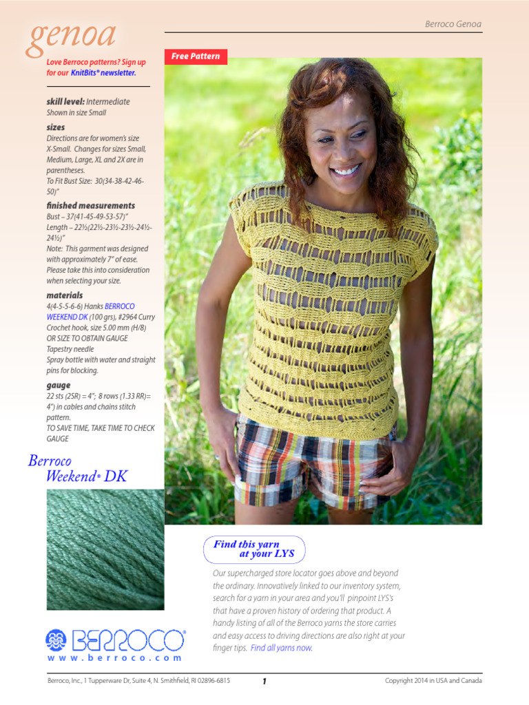Berroco FreePattern Genoa | PDF | Knitting | Crochet