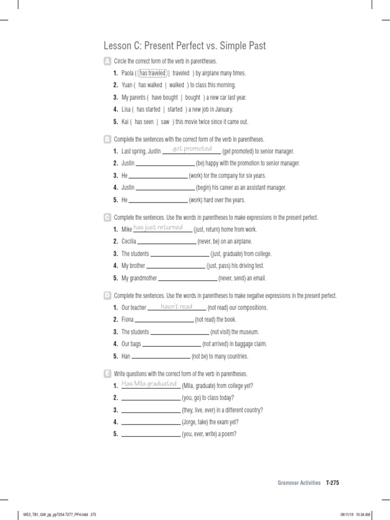 World English 3e Level 1 Grammar Activities Unit 11 Lesson C | PDF | Language Mechanics | Grammar