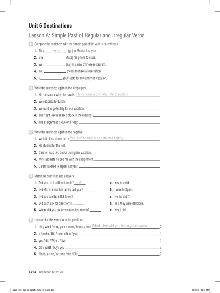 World English 3e Level 1 Grammar Activities Unit 6 Lesson A | PDF | Linguistic Typology | Languages