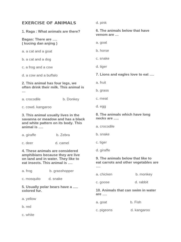 Animal Identification Quiz for Kids | PDF