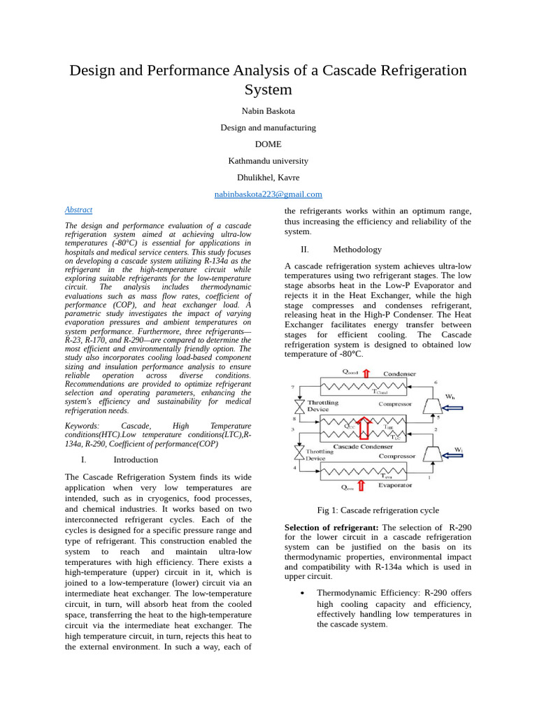 Cascade Refrigeration System Analysis | PDF | Refrigeration | Heat