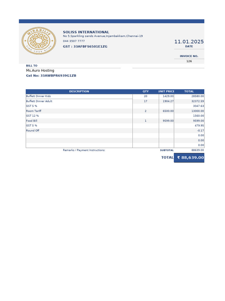 Banquet Hall Invoice Format | PDF
