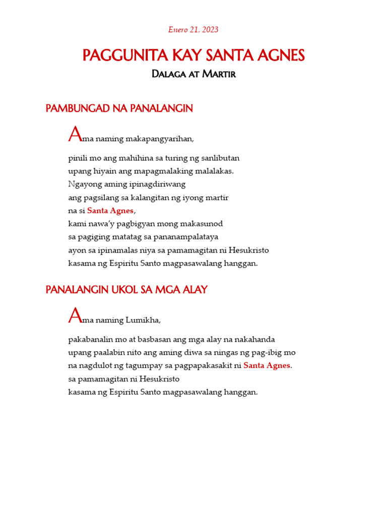 PAGGUNITA KAY SANTA AGNES | PDF