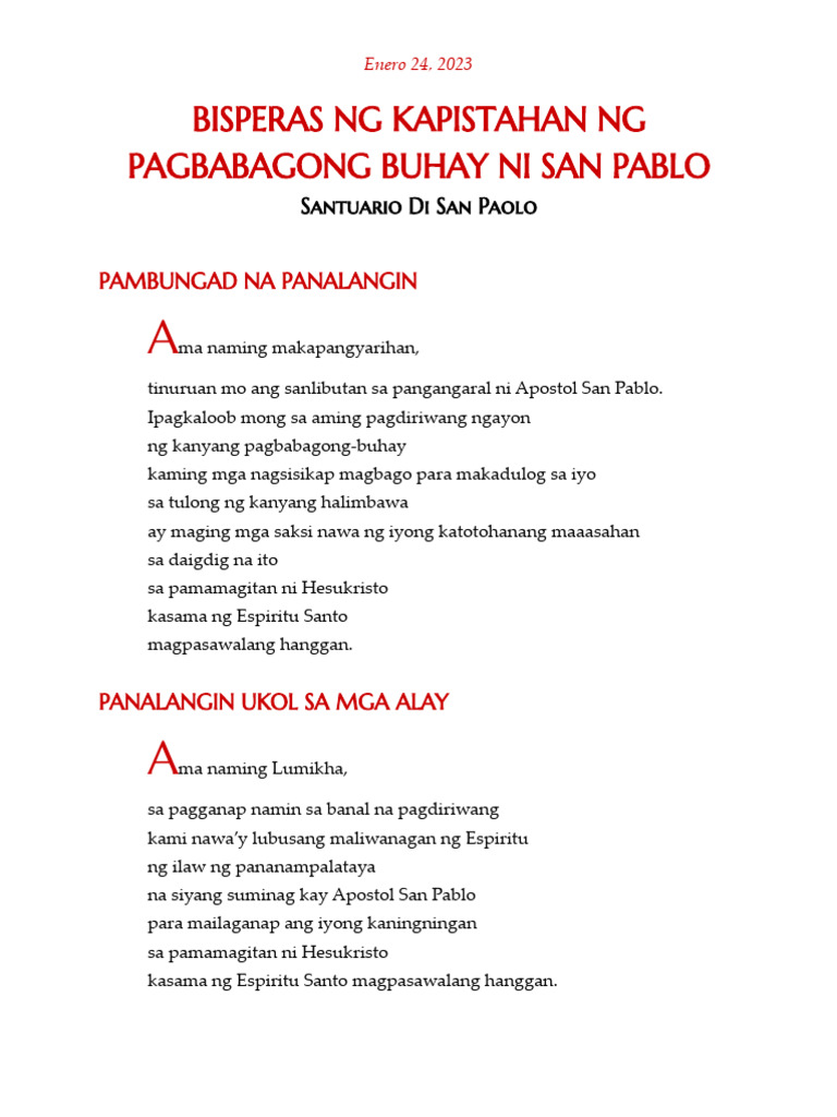 Bisperas NG Kapistahan NG Pagbabagong Buhay Ni San Pablo | PDF