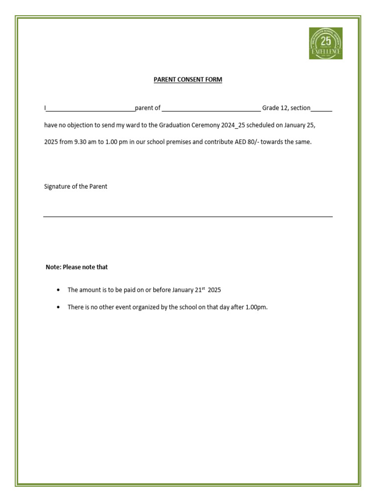 Parent Consent Form for Graduation 2025 | PDF