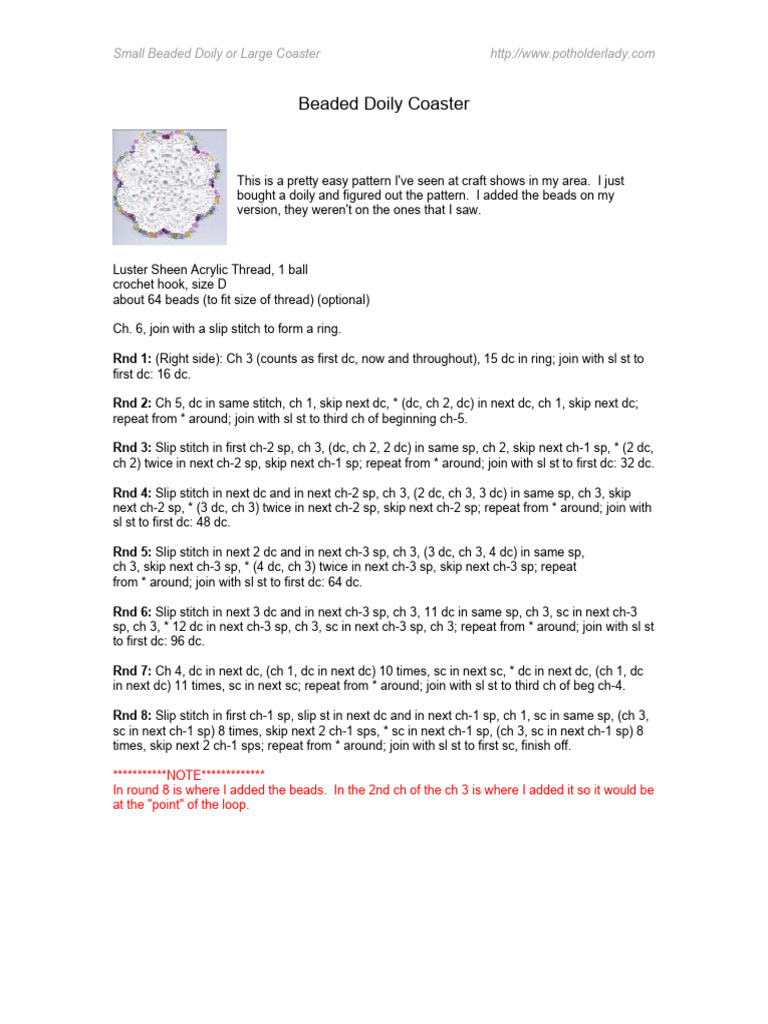 Beaded Doily Coaster Crochet Pattern | PDF