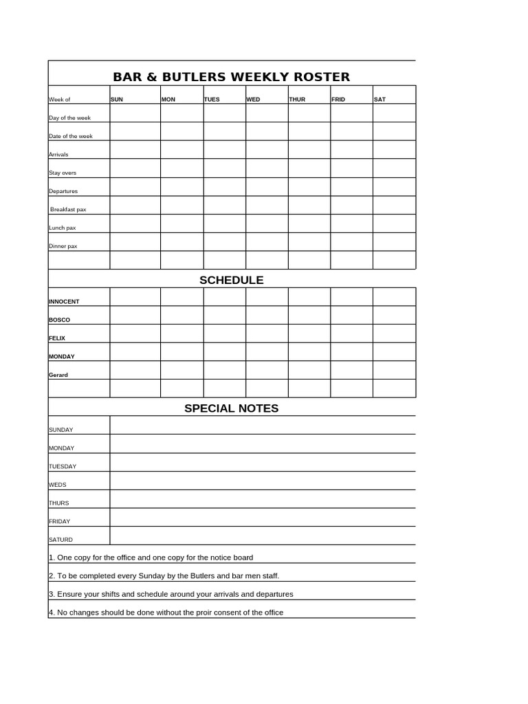 Bar and Butler Roster | PDF