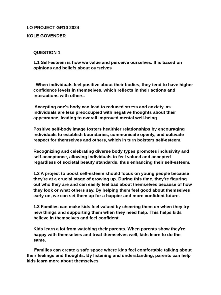 Lo project | PDF | Self Esteem | Adolescence