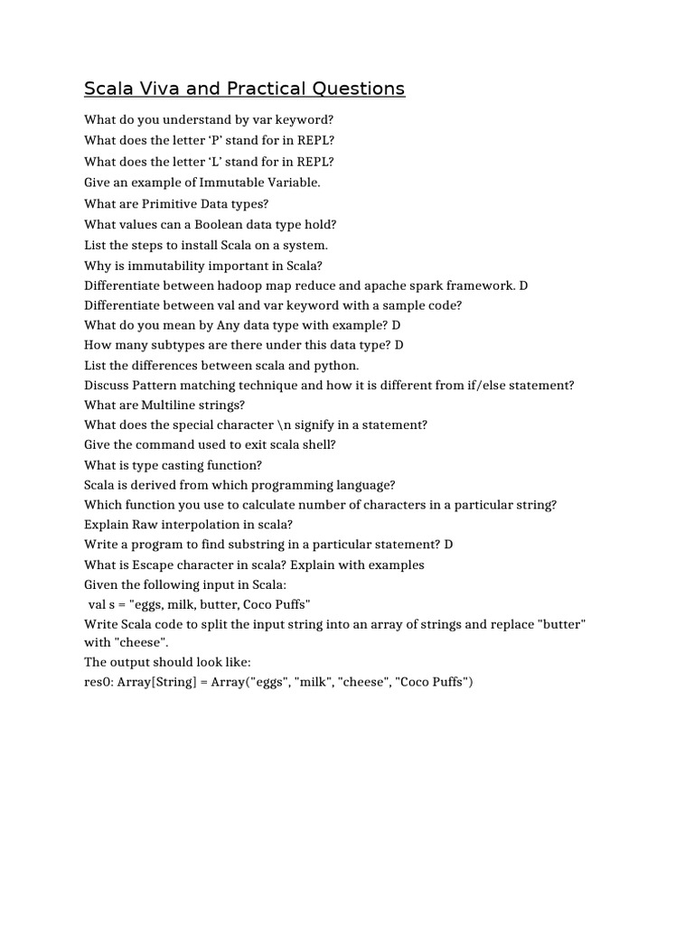 Scala Question Bank For Practicals | PDF