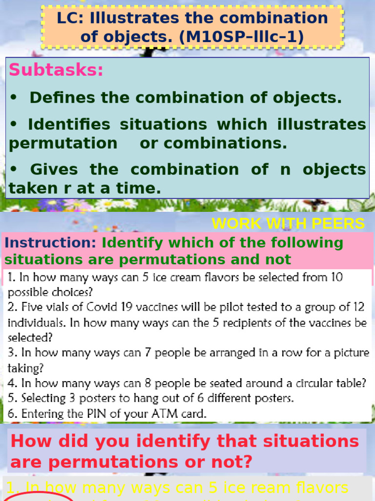 M2 Q3 Combination Define Vs Permutation 1 | PDF | Permutation | Mathematical Concepts