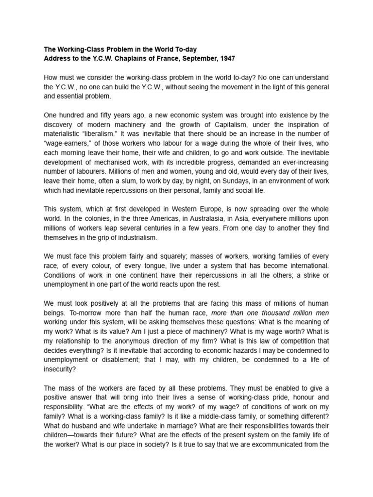 1947 - Joseph Cardijn - The Working Class Problem in The World Today ...
