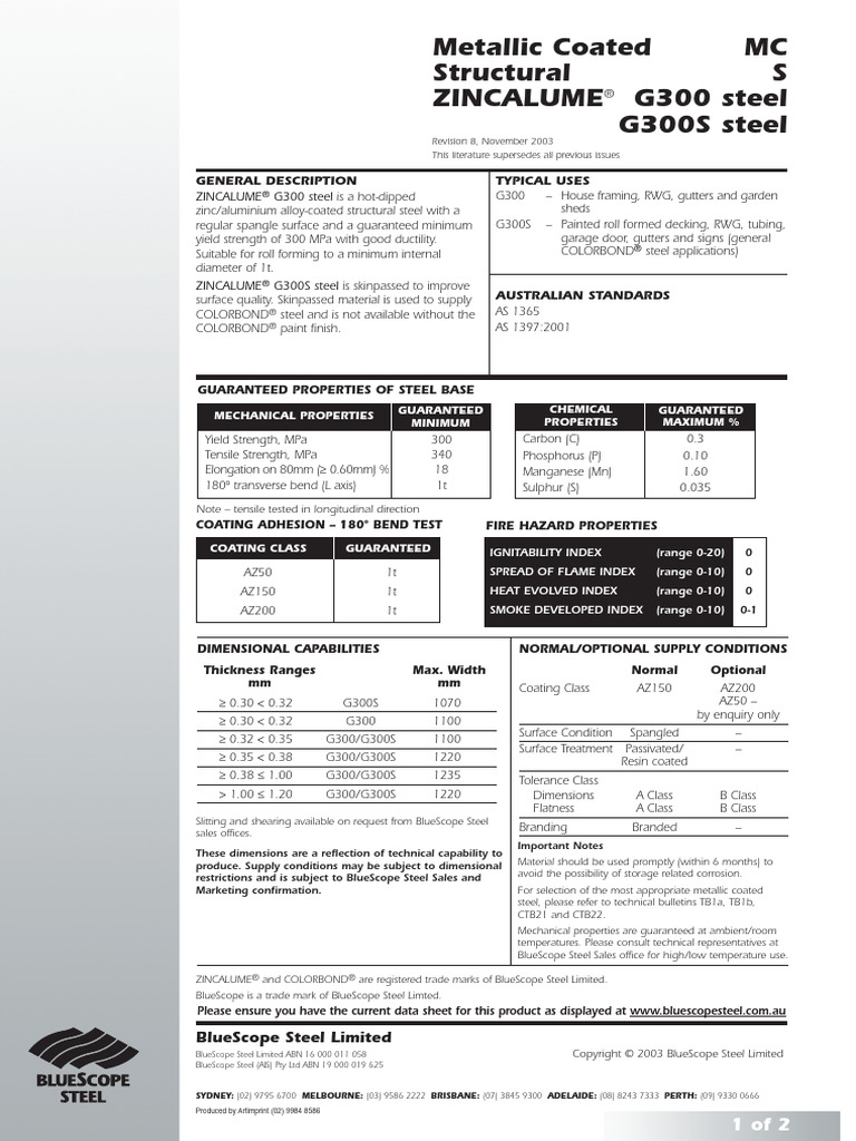 TR Terracade ZincalumeSpecifications NAT | PDF | Steel | Strength Of ...