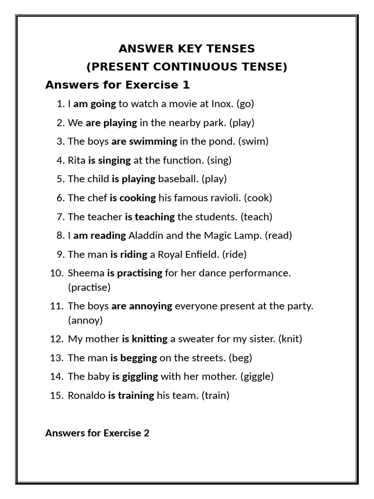 Answer Key Tenses | PDF