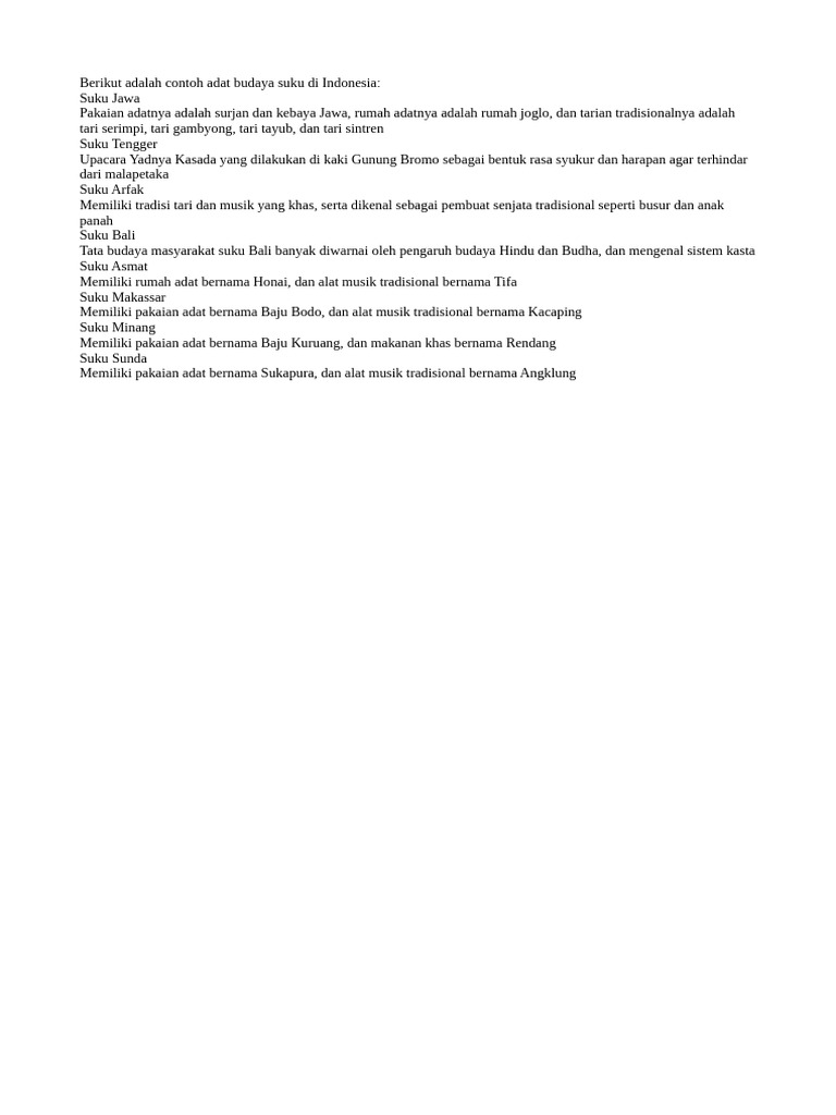 Berikut Adalah Contoh Adat Budaya | PDF