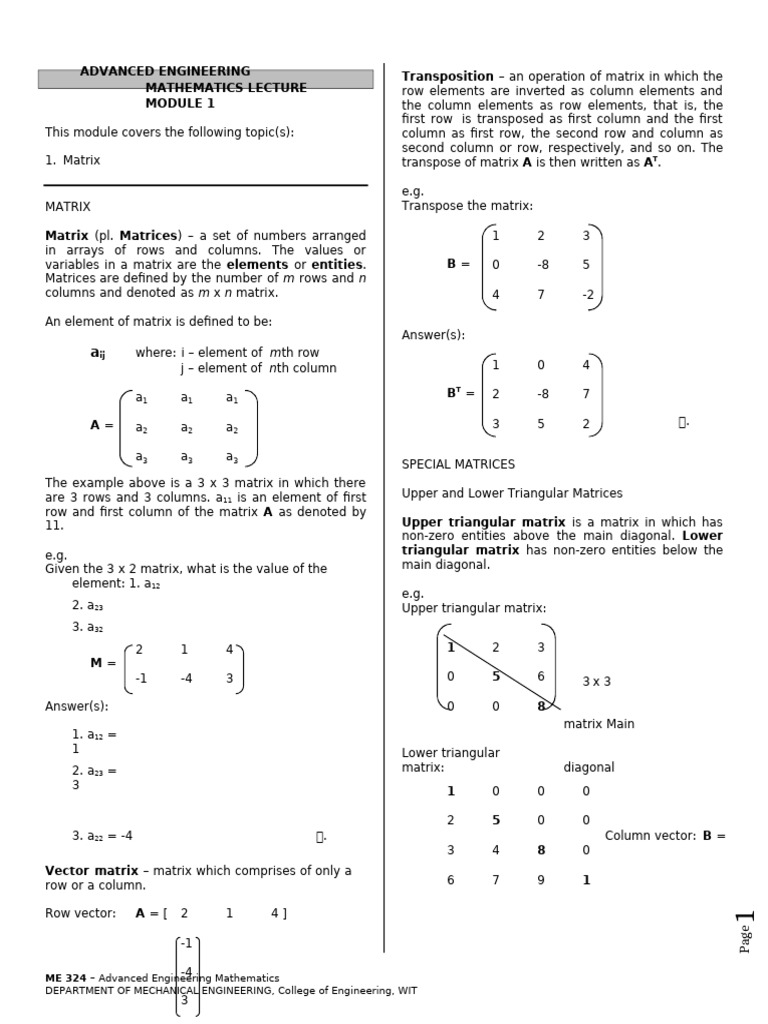 Lesson 1 2matrix and Determinants (1) | PDF | Matrix (Mathematics) | Determinant
