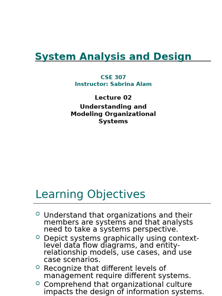 Lecture 02 CSE 307 Understanding and Modeling Organizational Systems ...