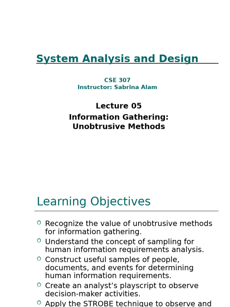 Lecture 05 CSE 307 Information Gathering: Unobtrusive Methods | PDF | Sampling (Statistics ...