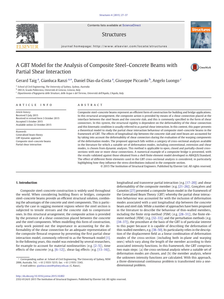 A GBT Model For The Analysis of Composite Steel-Concrete Beams With ...
