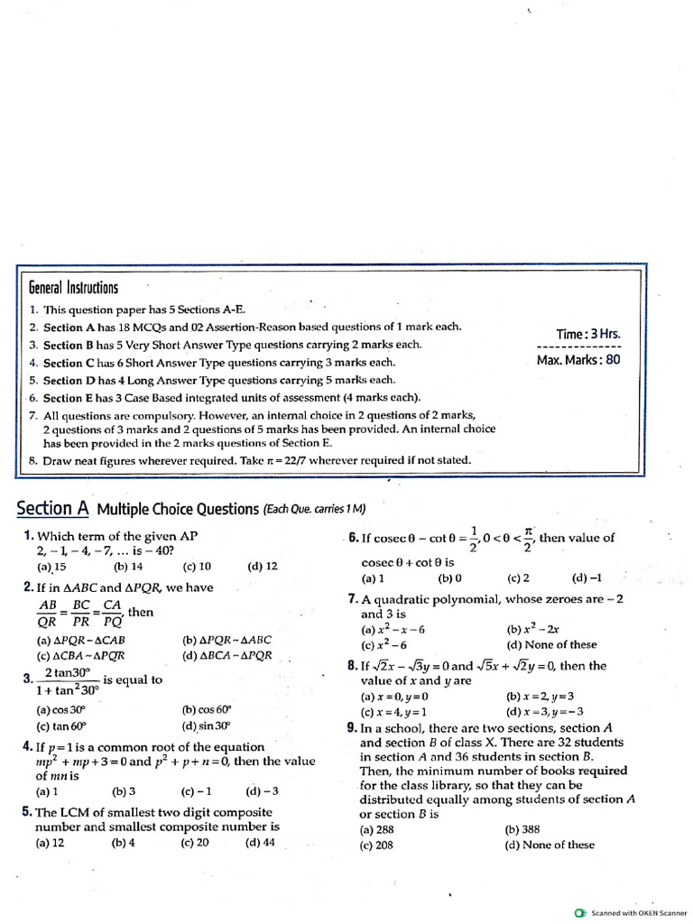 Class X Maths Sample Paper 27 | PDF