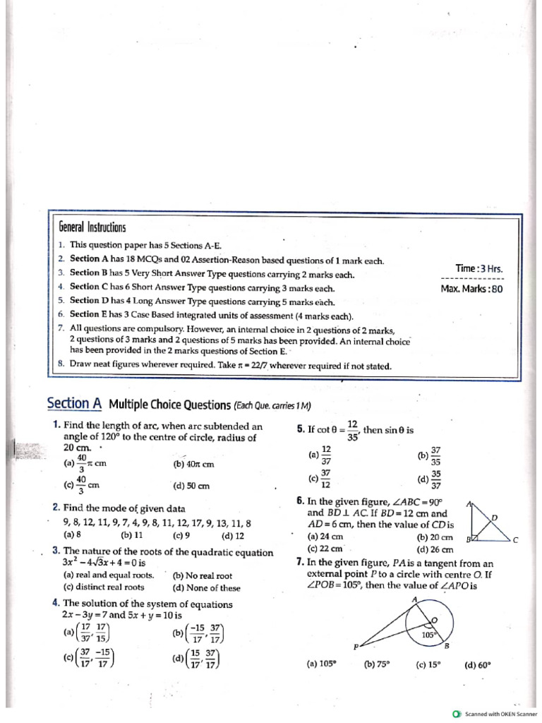 Class X Maths (SP-25) 19-12-2024 | PDF
