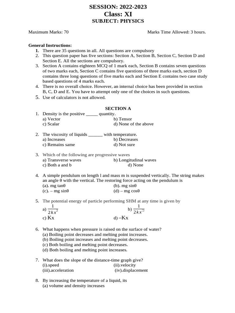 11 Physics Final Exam SET A | PDF | Weight | Force