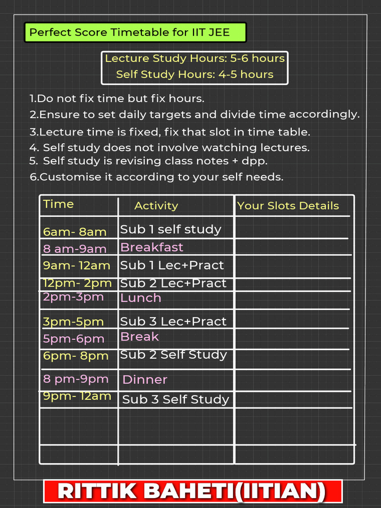 IIT JEE Study Timetable Guide | PDF