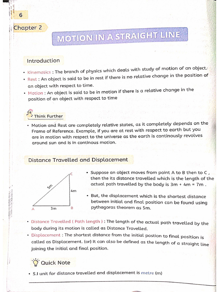 Motion in 1d - Straight Line Motion Coloured Notes | PDF