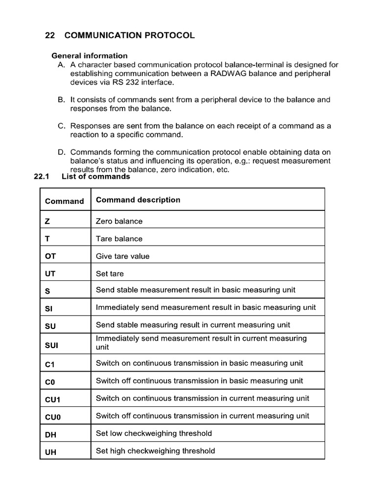 RadWag - Communication Protocol | PDF