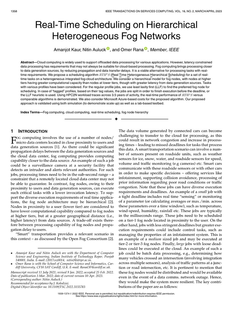 Real-Time Scheduling On Hierarchical Heterogeneous Fog Networks | PDF | Real Time Computing ...