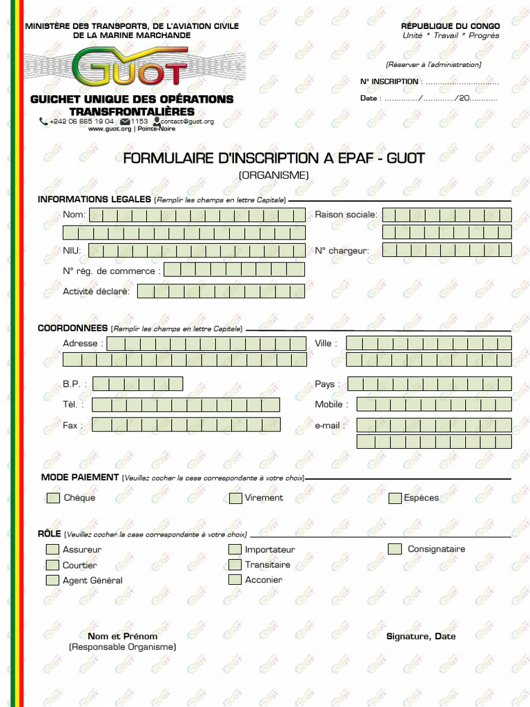 Formulaire d'inscription EPAF-GUOT | PDF