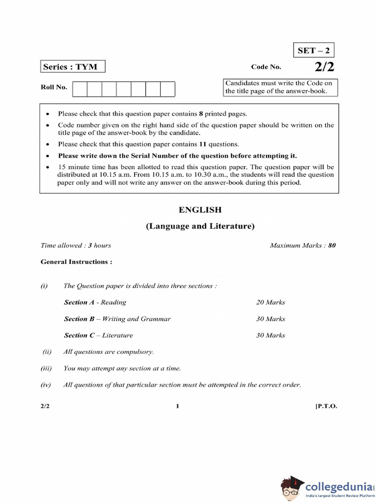 CBSE Class 10 English Lang Literature Question Paper 2018 Set 2 2 2 ...