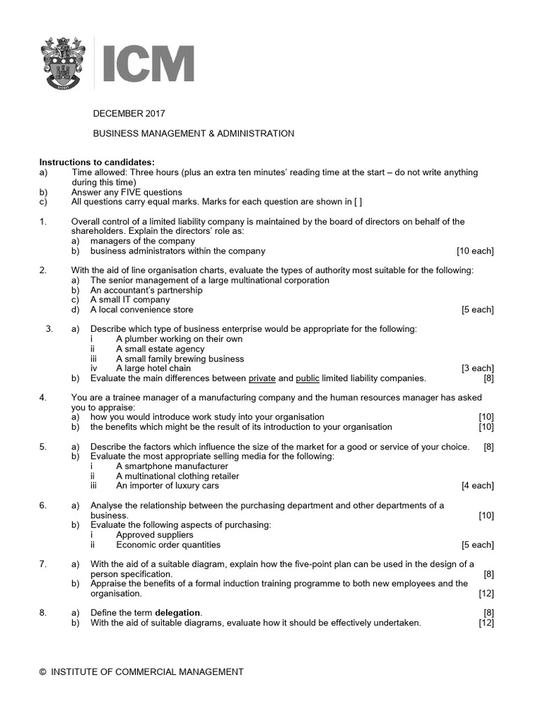 ICM Business Management & Administration | PDF | Business | Business Economics