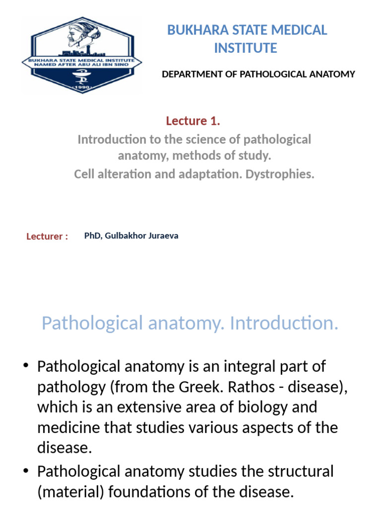 1st lecture introduction to pathological anatomy | PDF | Pathology | Cytoplasm