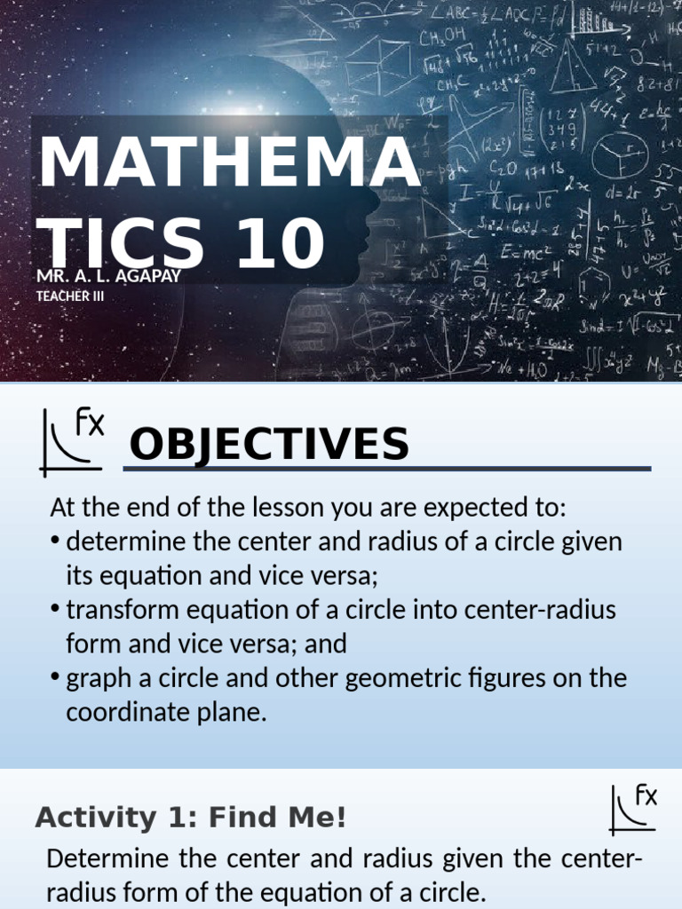 Math 10 Lesson 5 (Center-Radius Form of Circle) | PDF | Circle | Equations